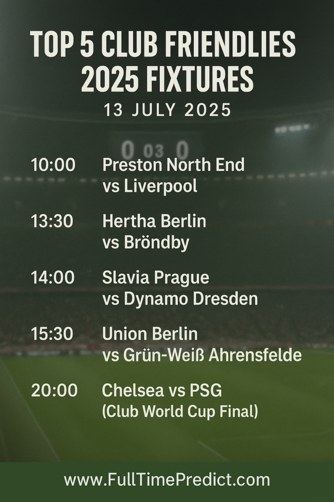 Top 5 Club Friendlies 2025 Fixtures Today (13 July)