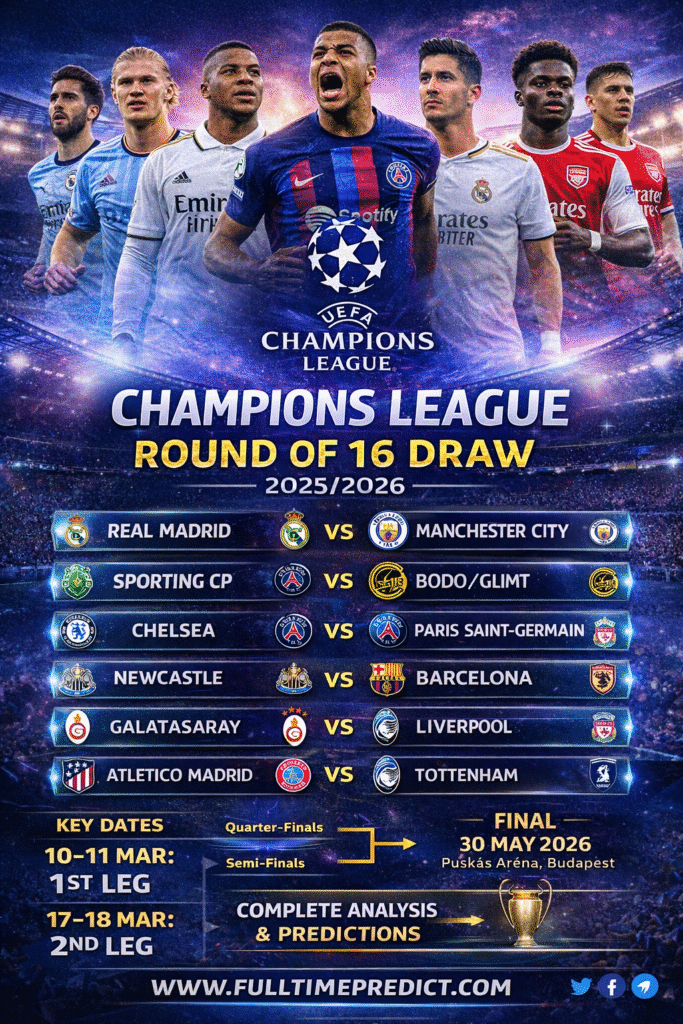 Champions League Round of 16 Draw 2025/26 – Fixtures &Results